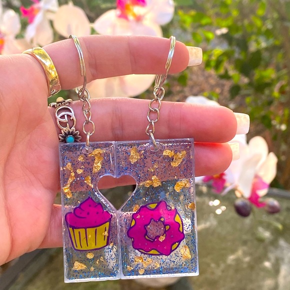 Accessories | Pink Donut Cupcake Best Friend Heart Blue Gold Flakes ...